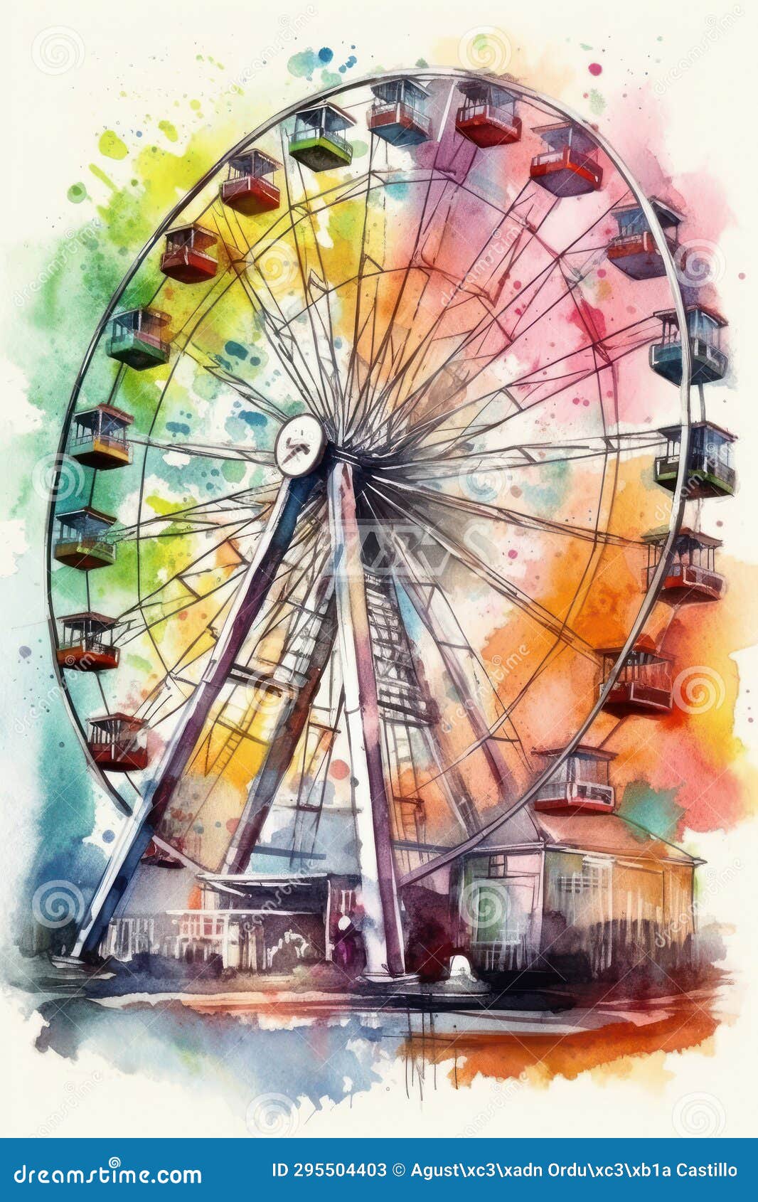 Watercolor Drawing of a Fair Wheel. Stock Illustration - Illustration ...