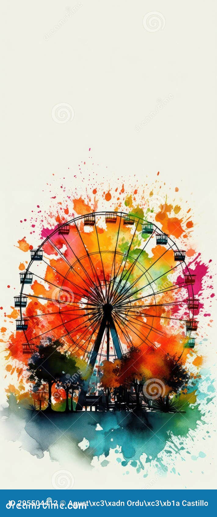 Watercolor Drawing of a Fair Wheel. Stock Illustration - Illustration ...