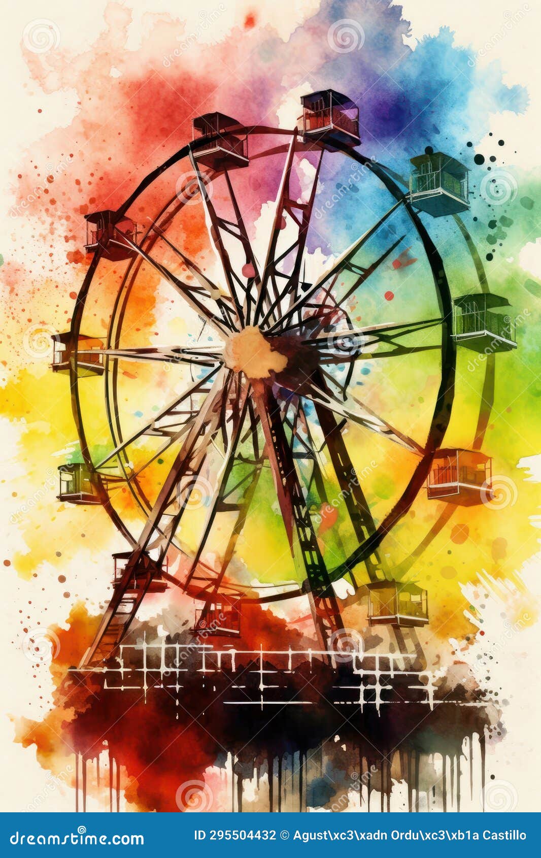 Watercolor Drawing of a Fair Wheel. Stock Illustration - Illustration ...