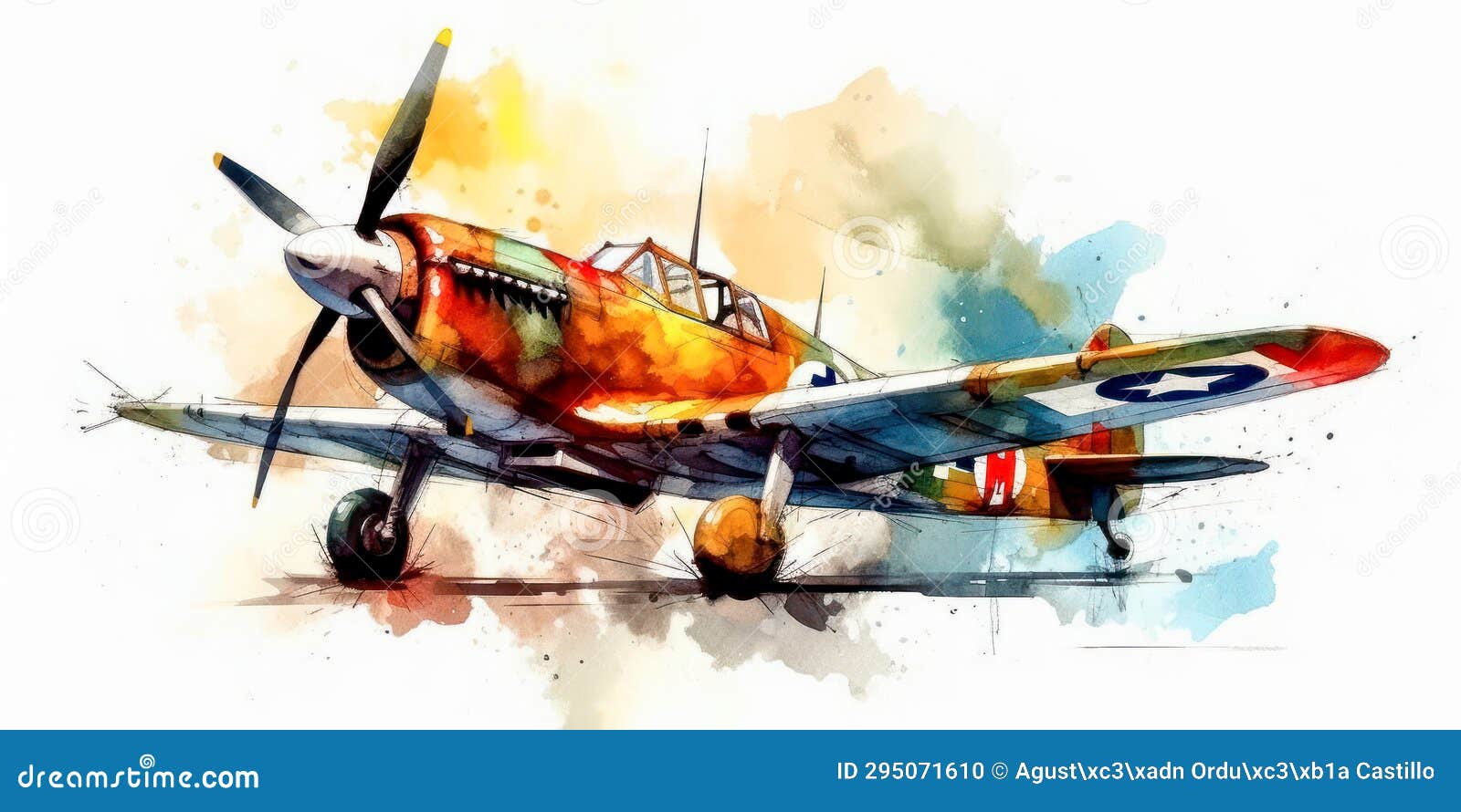 Watercolor Drawing of a Fighter Plane from World War II. Stock Photo ...