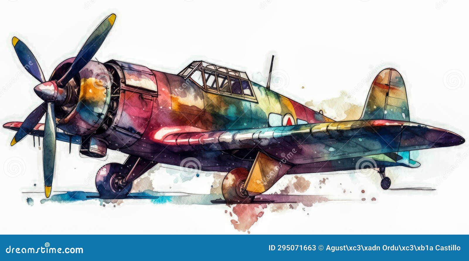 Watercolor Drawing of a Fighter Plane from World War II. Stock Image ...