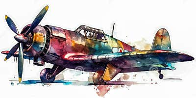 Watercolor Drawing of a Fighter Plane from World War II. Stock Image ...