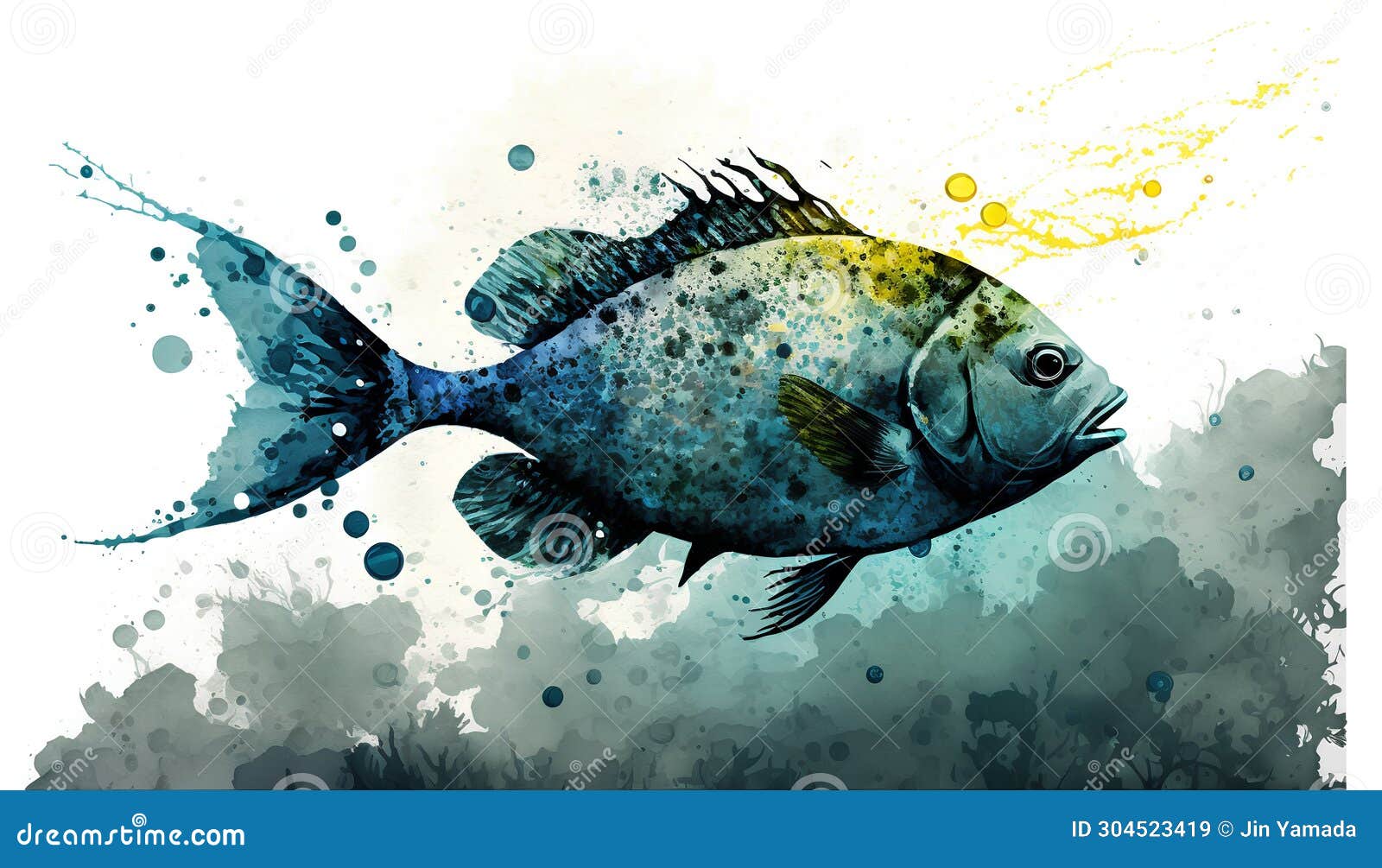 Watercolor Drawing of a Fish on a Background of Watercolor Stains Stock ...