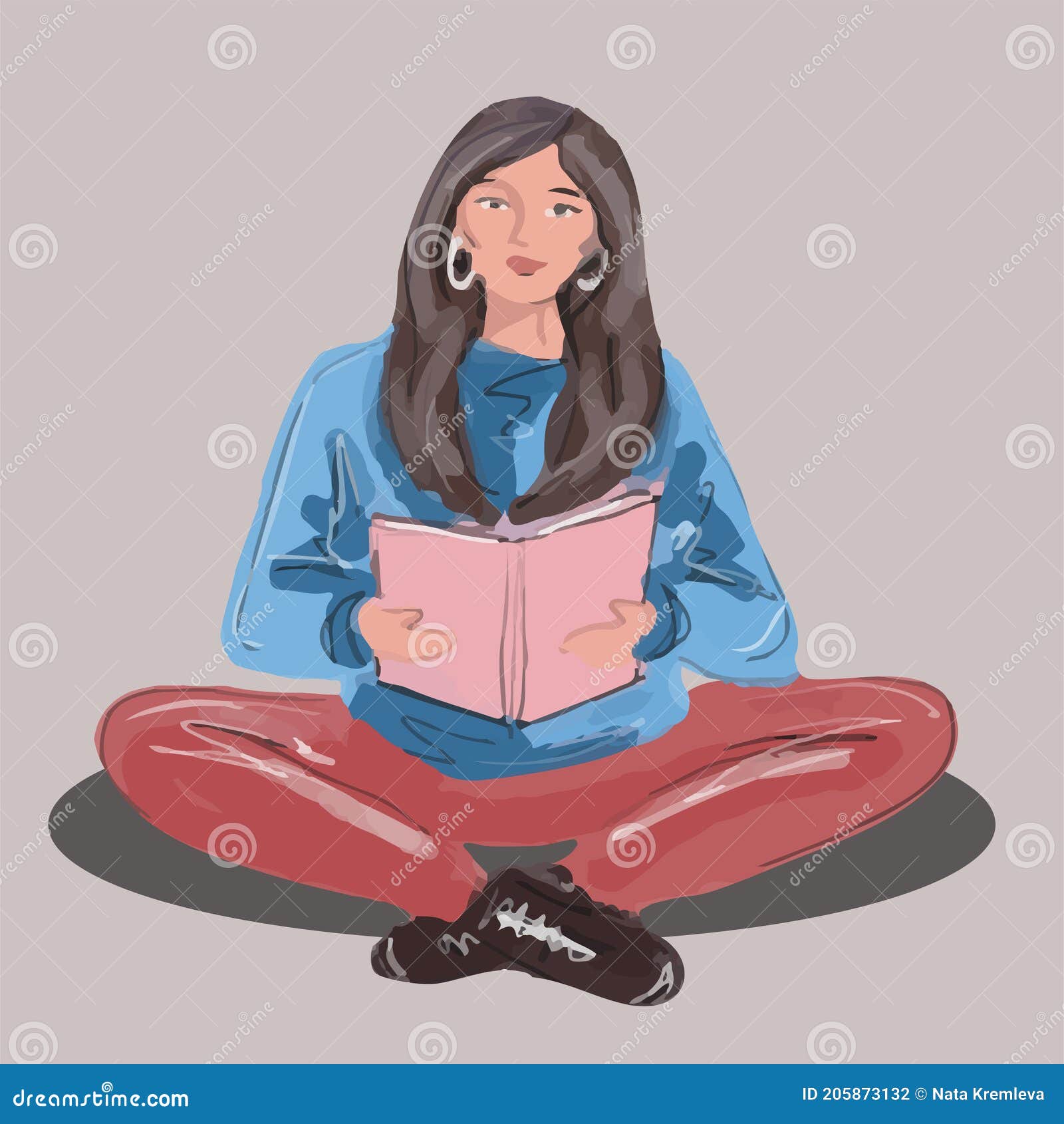 Watercolor Drawing Girl Woman Reading a Book. Student, Reader, Learning ...