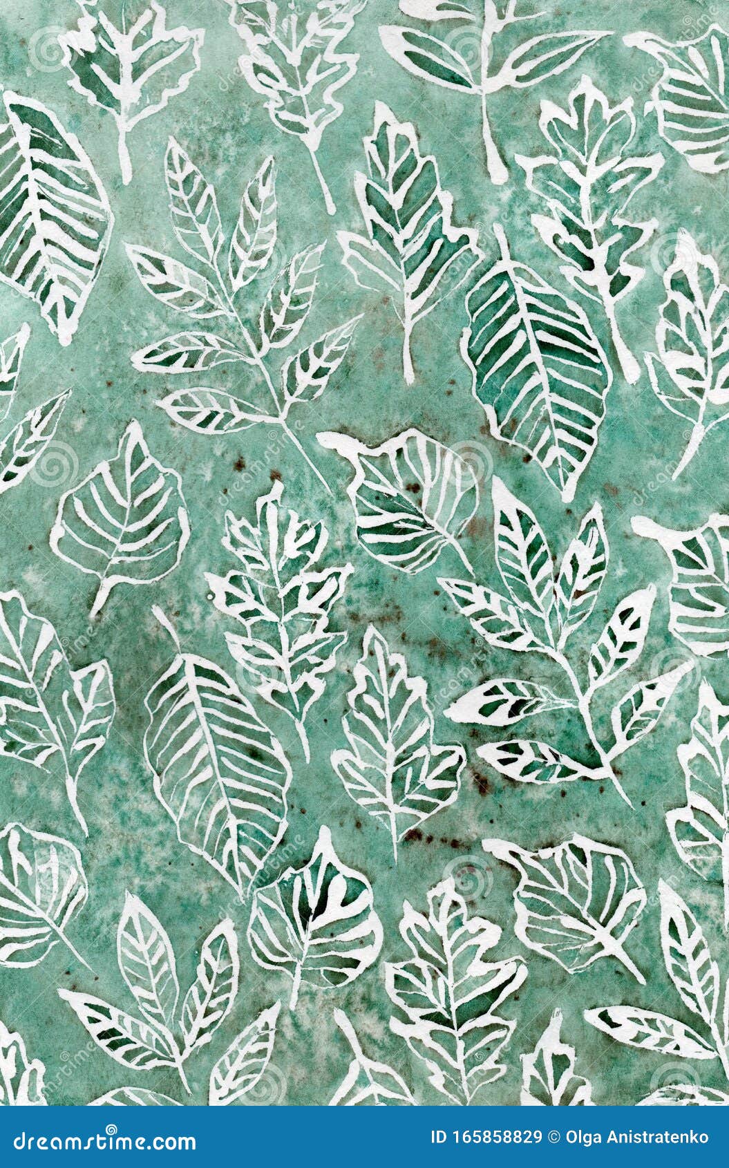 Watercolor Drawing of Greenery - Deciduous Background, Splashes, Blots ...