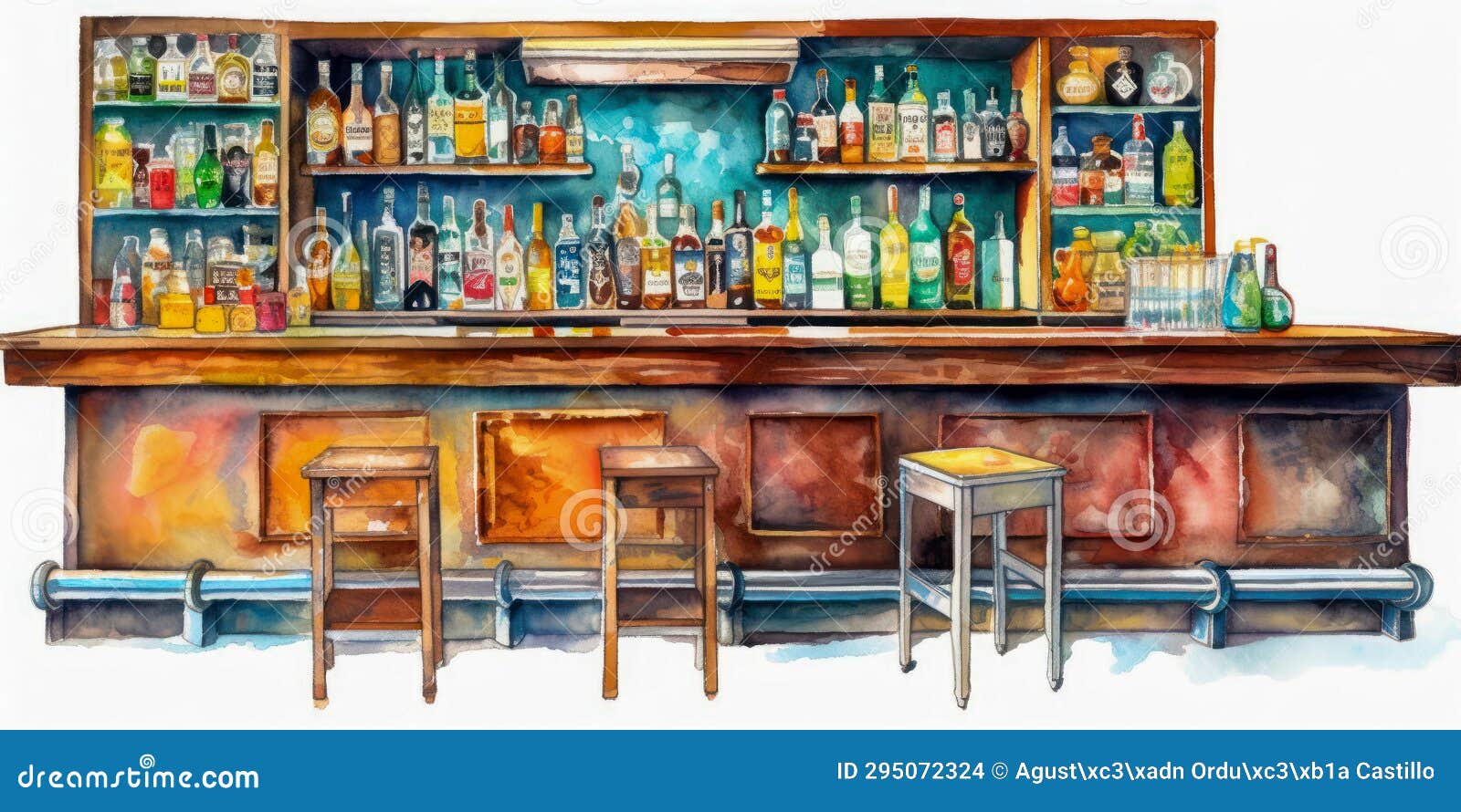 Watercolor Drawing of the Interior of a Bar. Stock Illustration ...