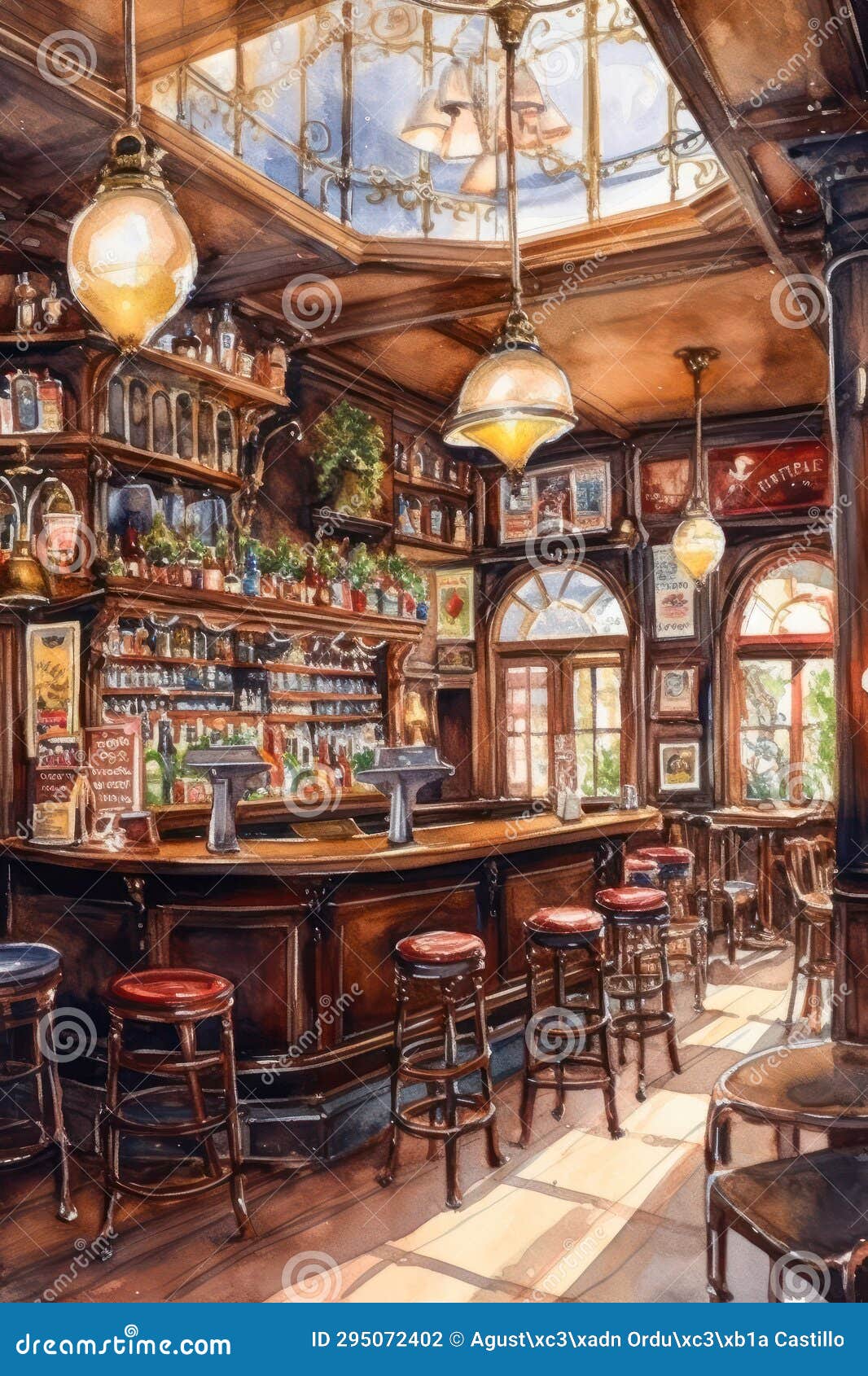 Watercolor Drawing of the Interior of a Bar. Stock Illustration ...