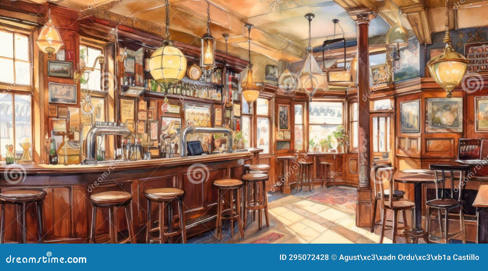 Watercolor Drawing of the Interior of a Bar. Stock Illustration ...