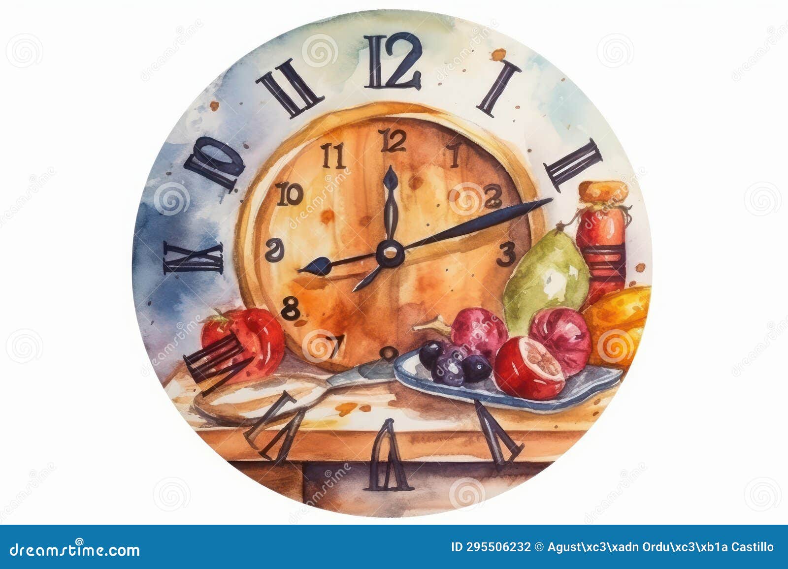 Watercolor Drawing of a Kitchen Clock. Stock Illustration ...