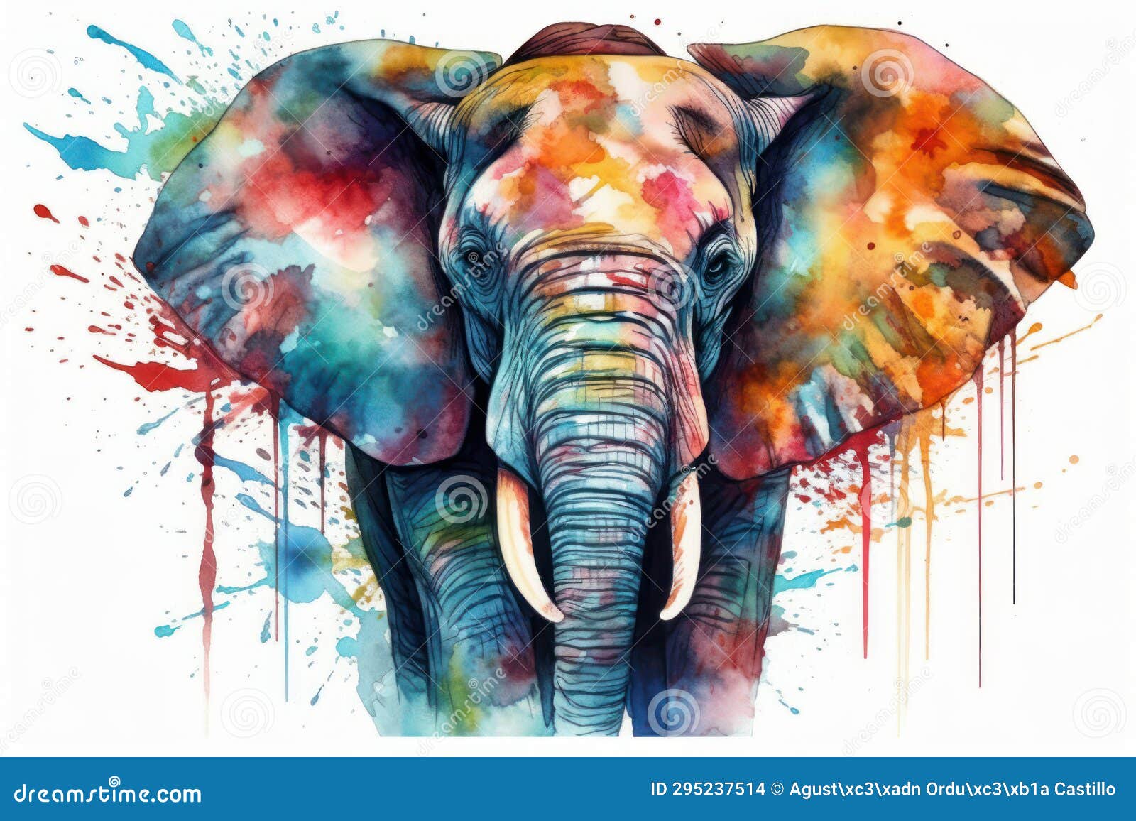 Watercolor Drawing of a Large Elephant. Stock Illustration ...