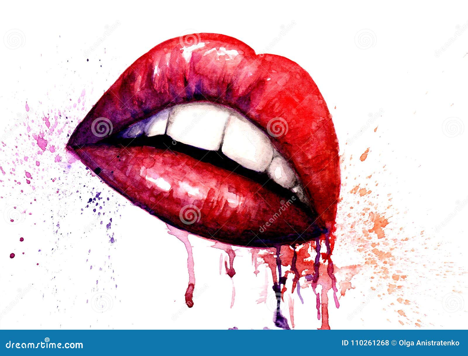 Watercolor Drawing of Lips, Watercolor Sprays Editorial Stock Photo ...