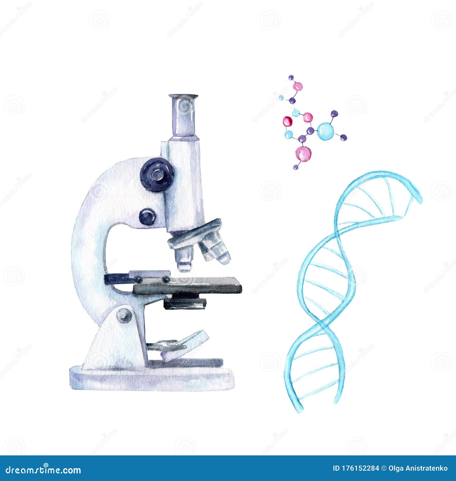 Watercolor Drawing - Microscope, DNA, Molecules, Research on Viruses ...