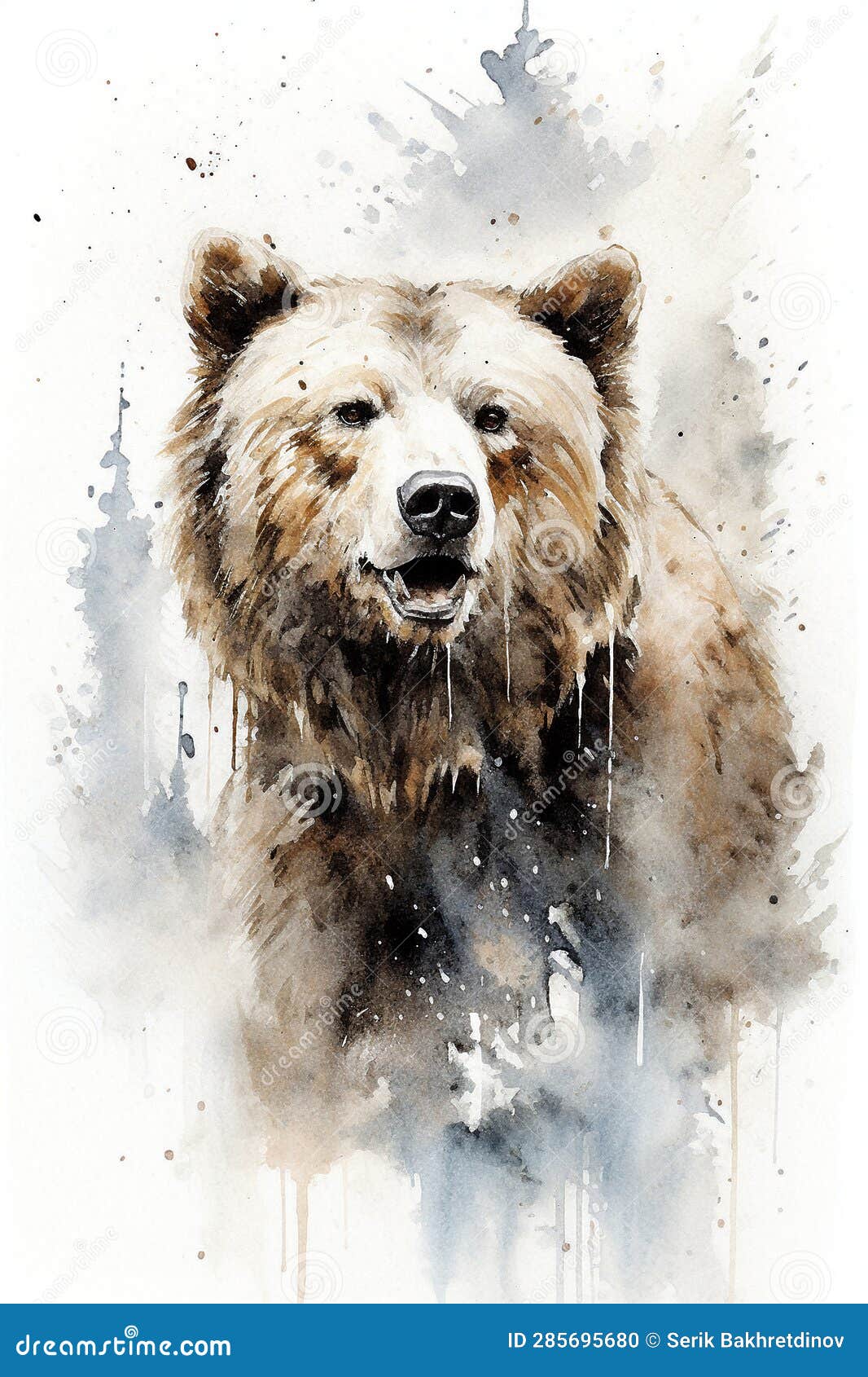 Drawing Of A Grizzly Gray Bear, Ursus Arctos Horribilis, Isolated On ...