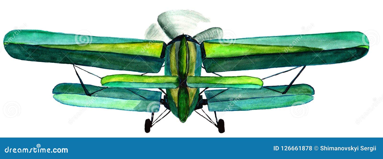 Watercolor Drawing Of An Old Aircraft With A Engine For Use In Design ...