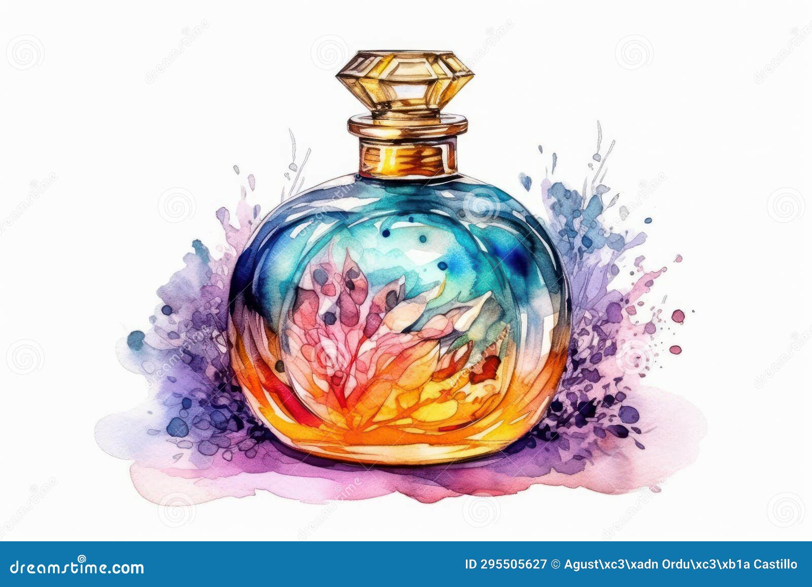 Watercolor Drawing of a Perfume Bottle. Stock Illustration ...