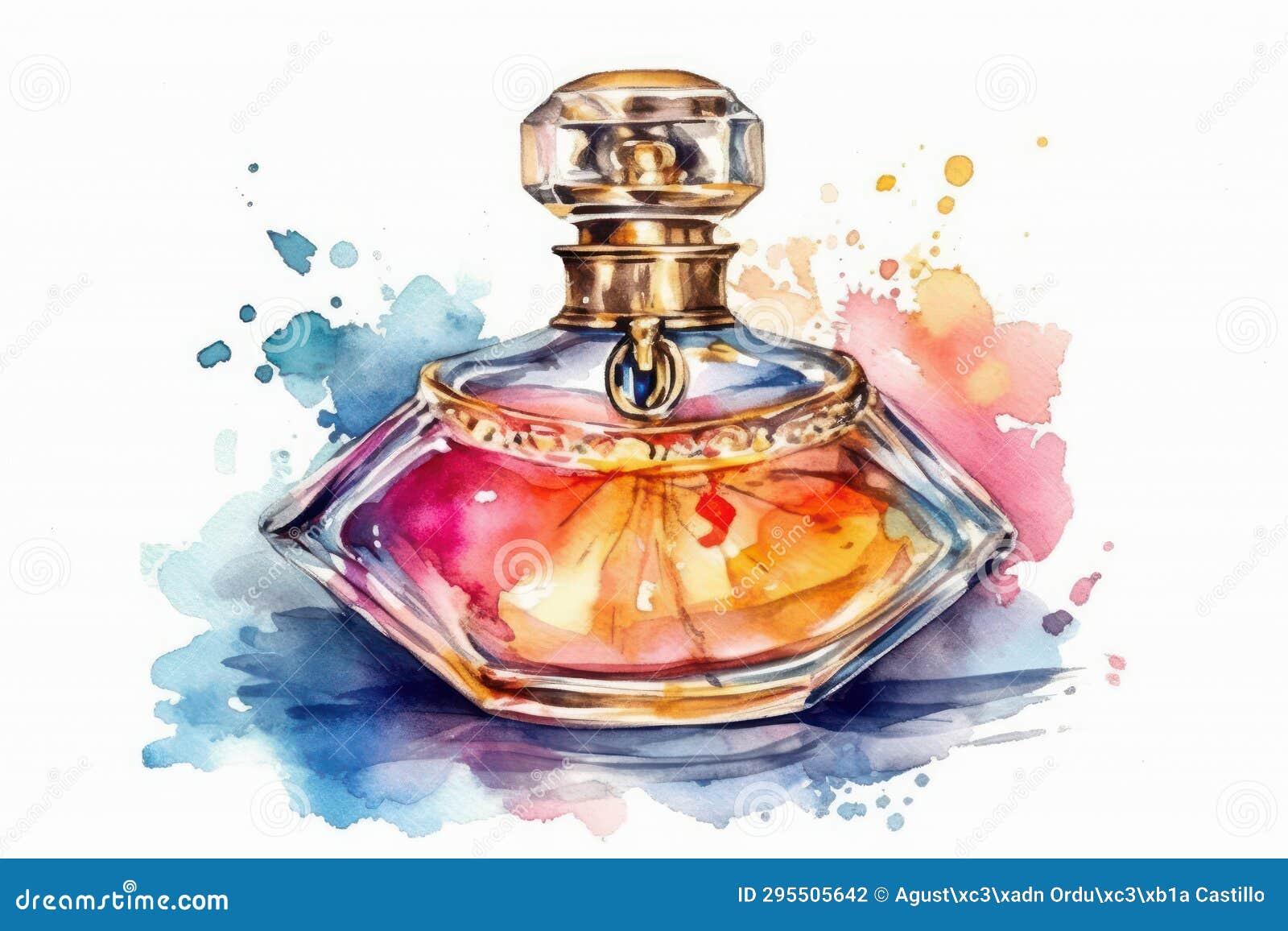 Watercolor Drawing of a Perfume Bottle. Stock Illustration ...