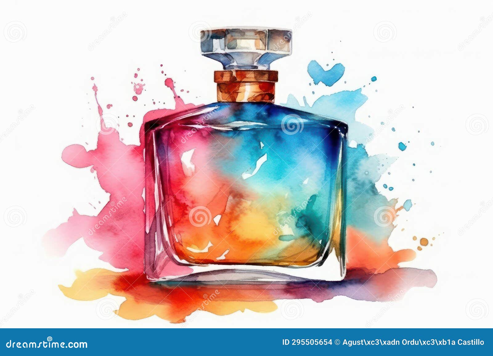 Watercolor Drawing of a Perfume Bottle. Stock Illustration ...