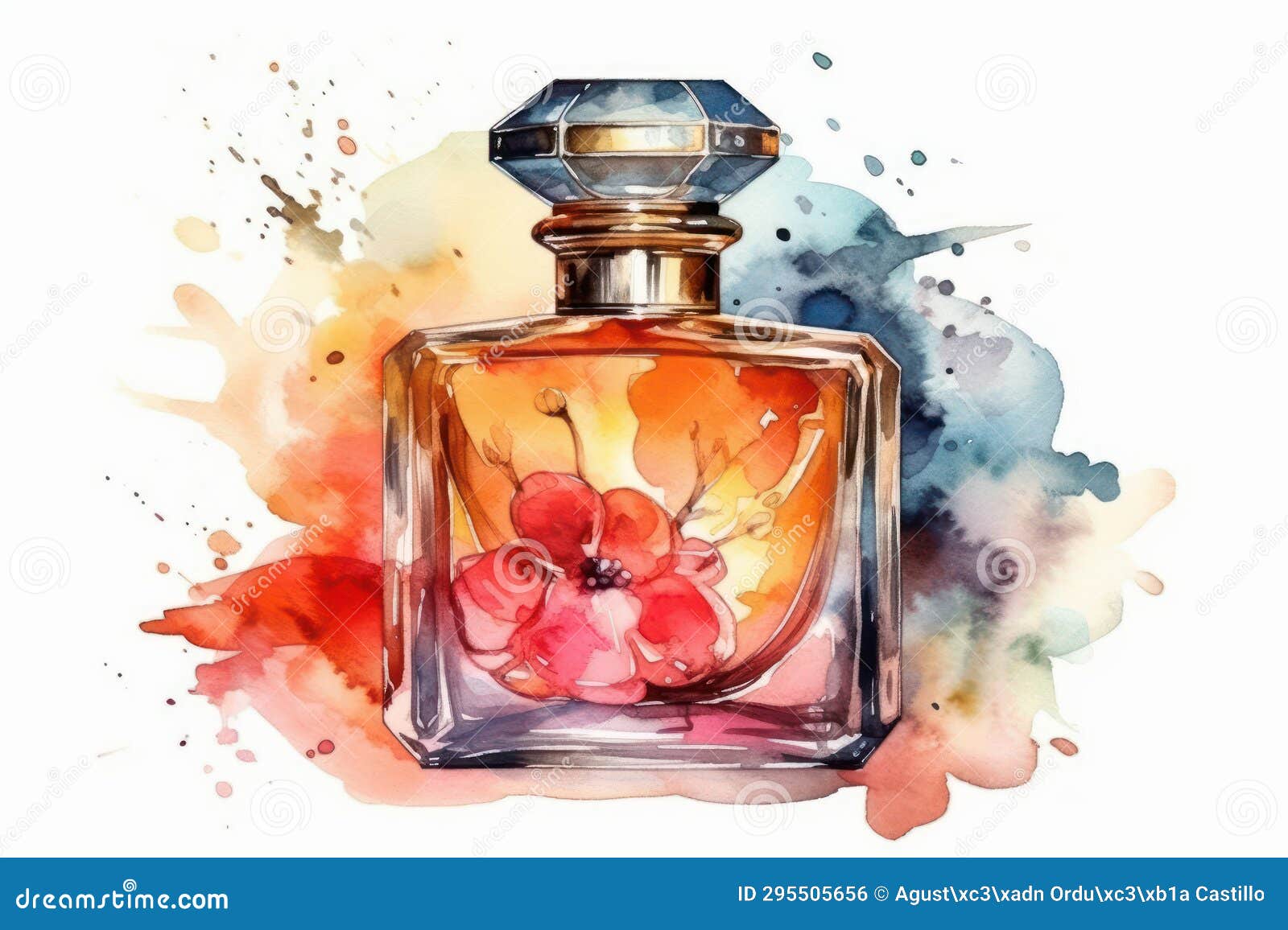 Watercolor Drawing of a Perfume Bottle. Stock Illustration ...