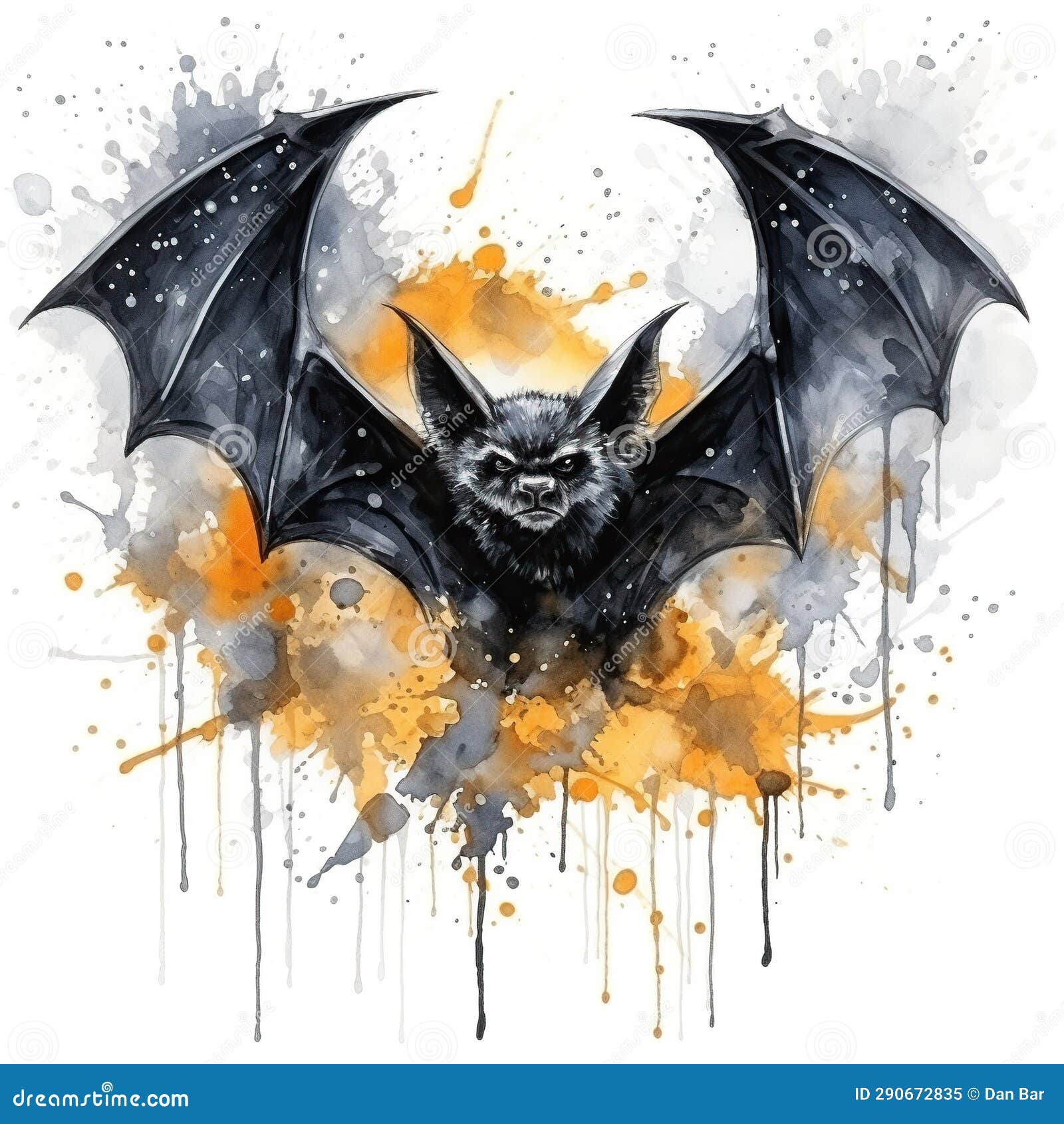 Watercolor Drawing of a Scary Bat, Halloween Design Element. Generative ...