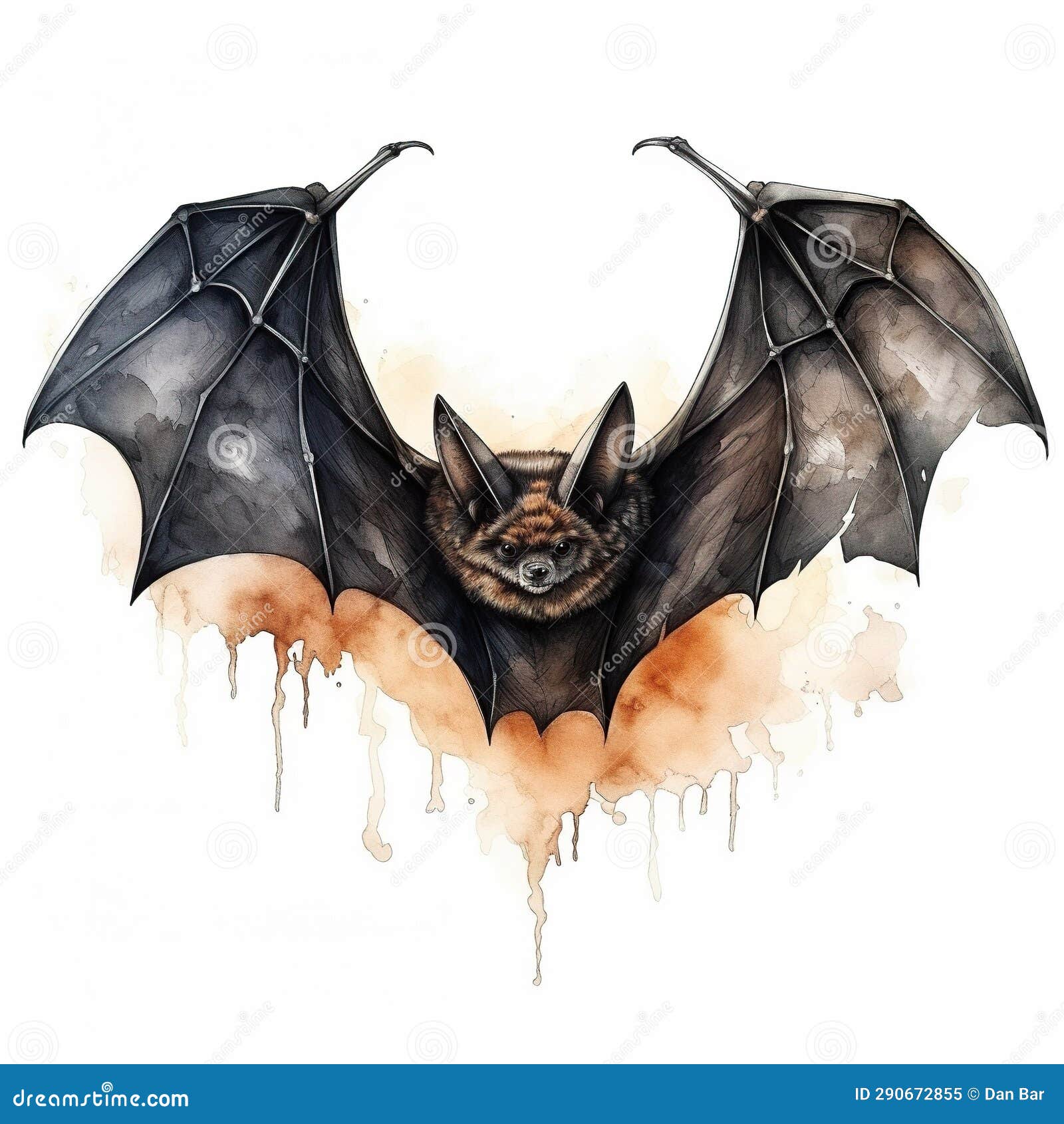 Watercolor Drawing of a Scary Bat, Halloween Design Element. Generative ...