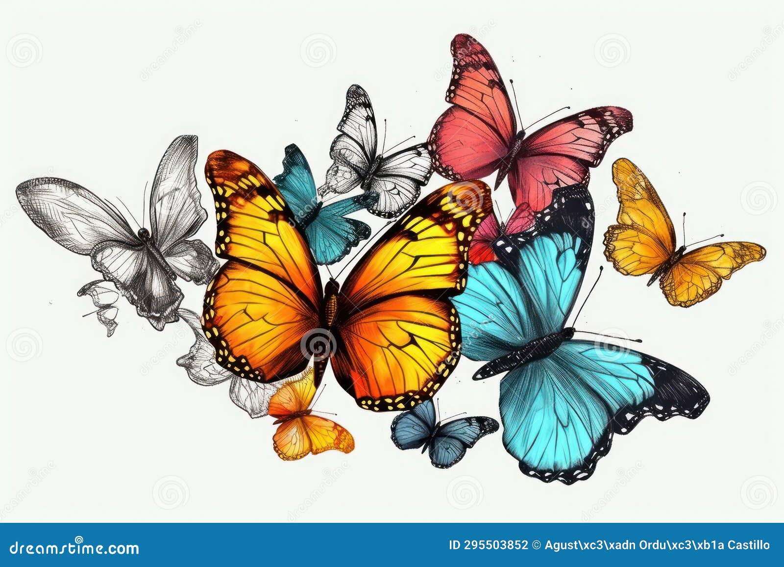 Watercolor Drawing of a Set of Butterflies. Generative AI. Stock ...