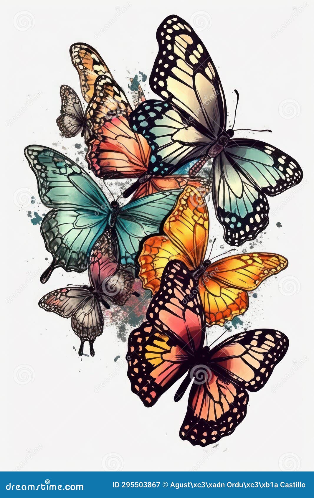 Watercolor Drawing of a Set of Butterflies. Generative AI. Stock ...