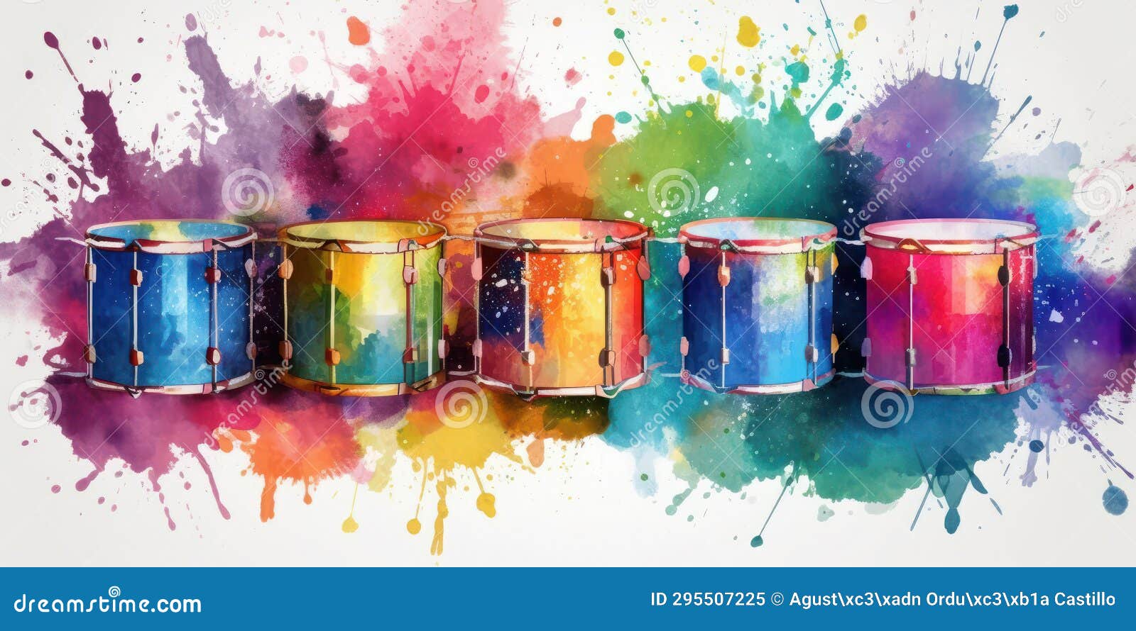 Watercolor Drawing of a Set of Drums. Stock Illustration - Illustration ...