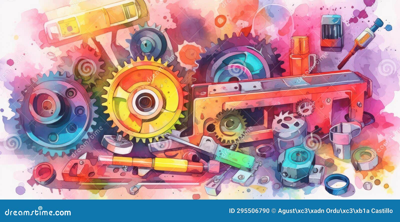 Watercolor Drawing of a Set of Industrial Machines. Stock Illustration ...
