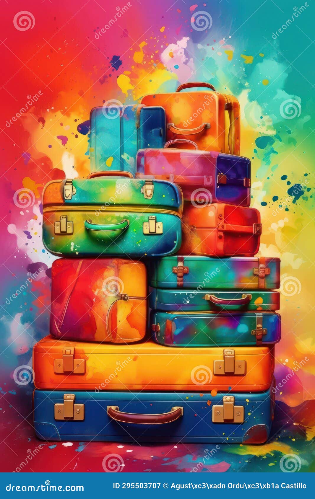Watercolor Drawing of a Set of Travel Suitcases. Generative AI. Stock ...
