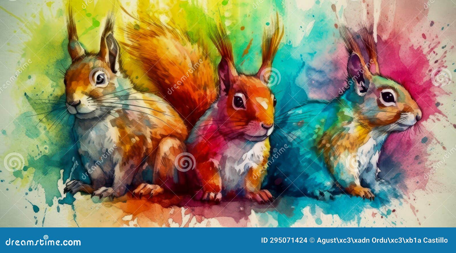 Watercolor Drawing of Some Cute Squirrels. Stock Illustration ...
