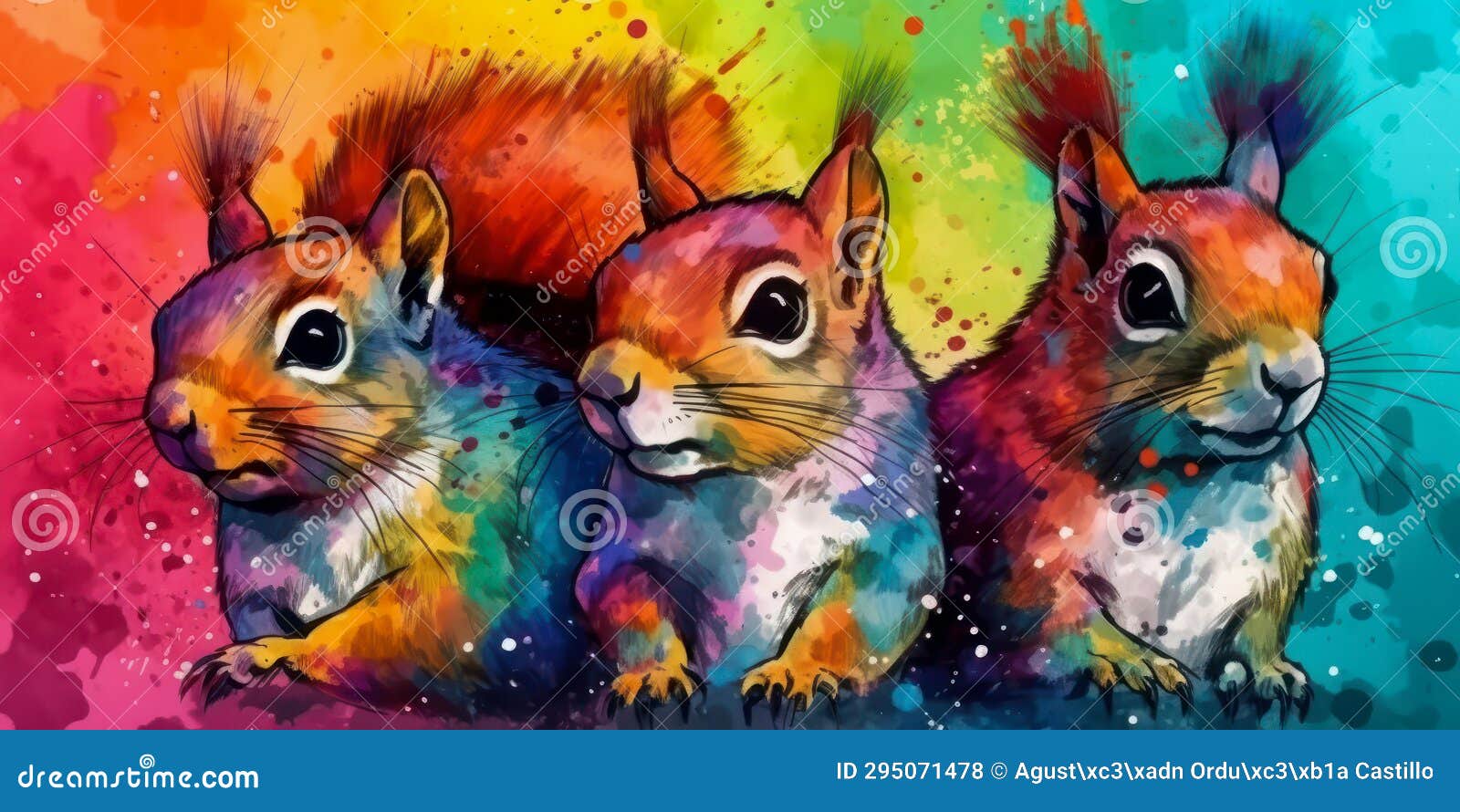 Watercolor Drawing of Some Cute Squirrels. Stock Photo - Image of wood ...