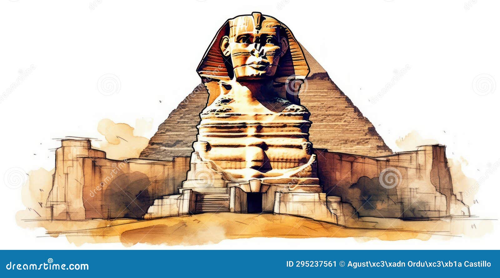 Watercolor Drawing of the Sphinx of Egypt. Stock Image - Image of cairo ...