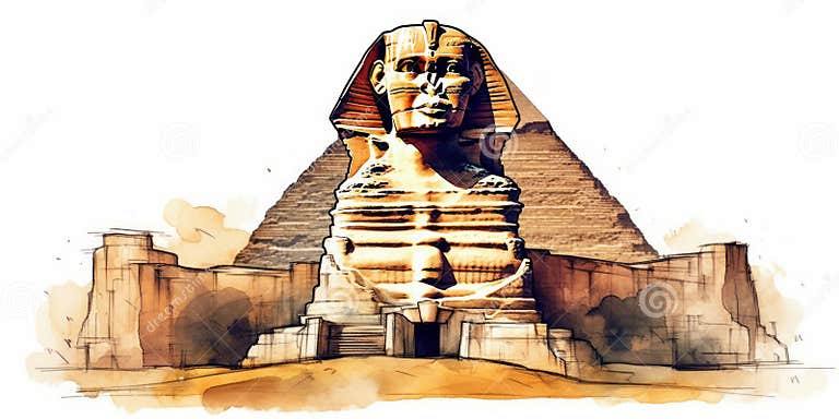 Watercolor Drawing of the Sphinx of Egypt. Stock Image - Image of cairo ...