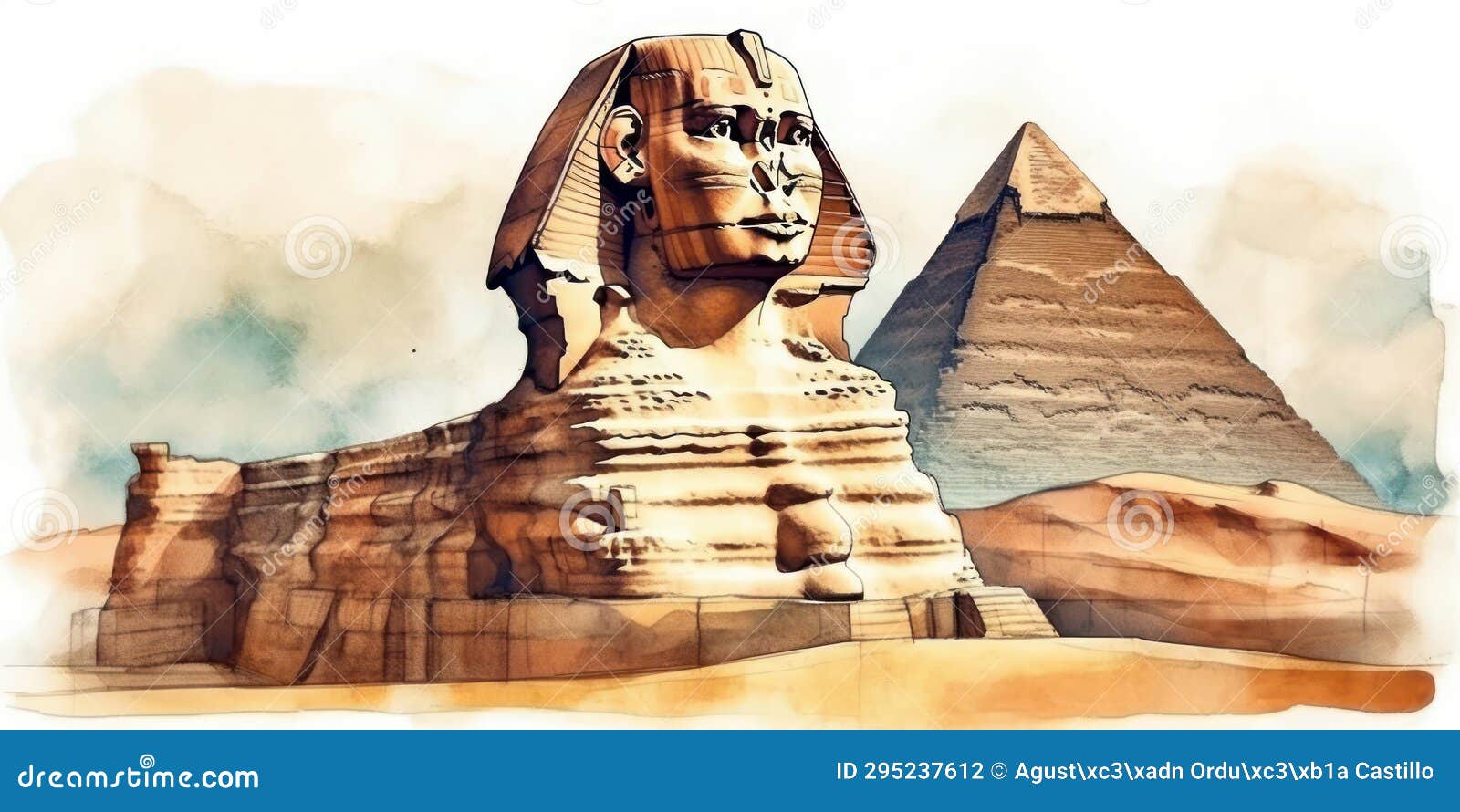 Watercolor Drawing of the Sphinx of Egypt. Stock Illustration ...