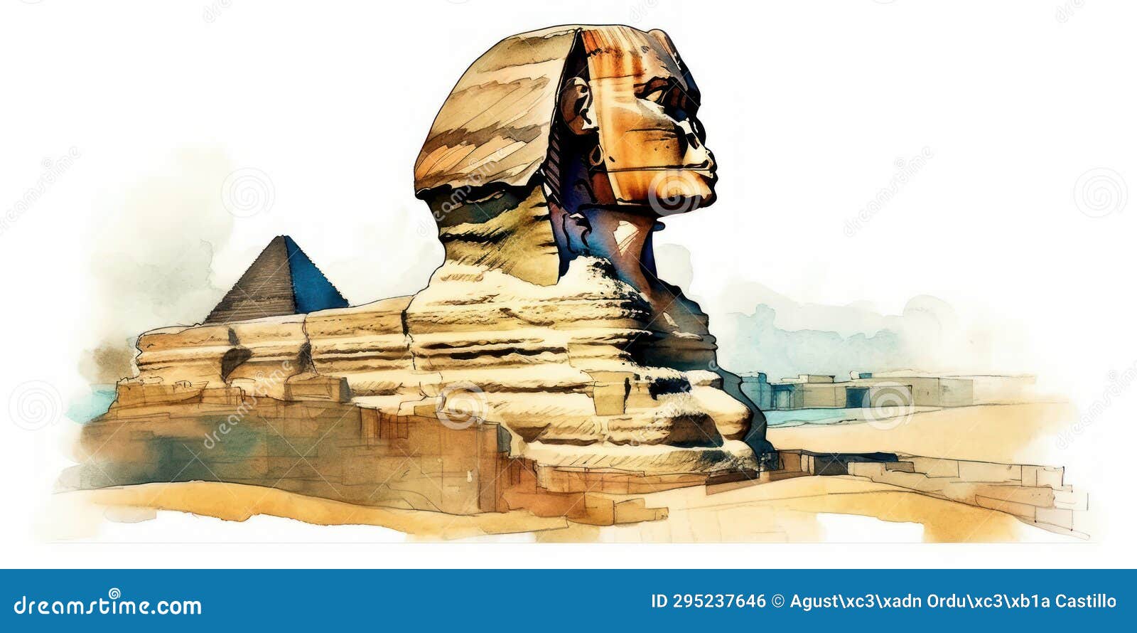 Watercolor Drawing of the Sphinx of Egypt. Stock Illustration ...