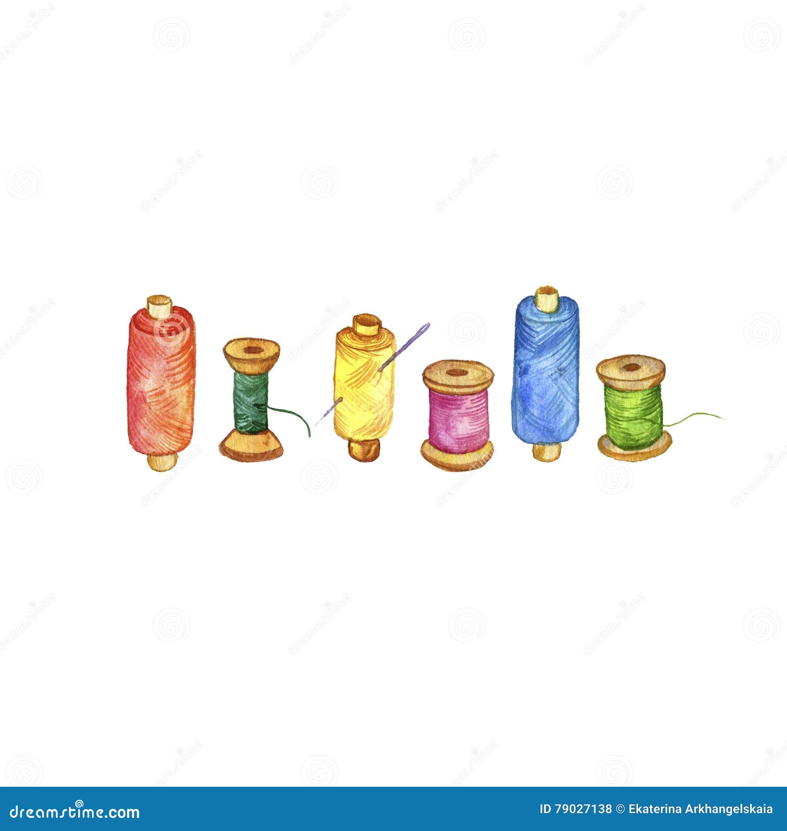 Watercolor Drawing Spools of Thread Stock Illustration - Illustration ...