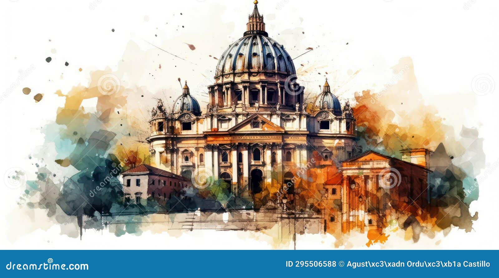 Watercolor Drawing of St. Peter S Basilica in the Vatican. Stock ...
