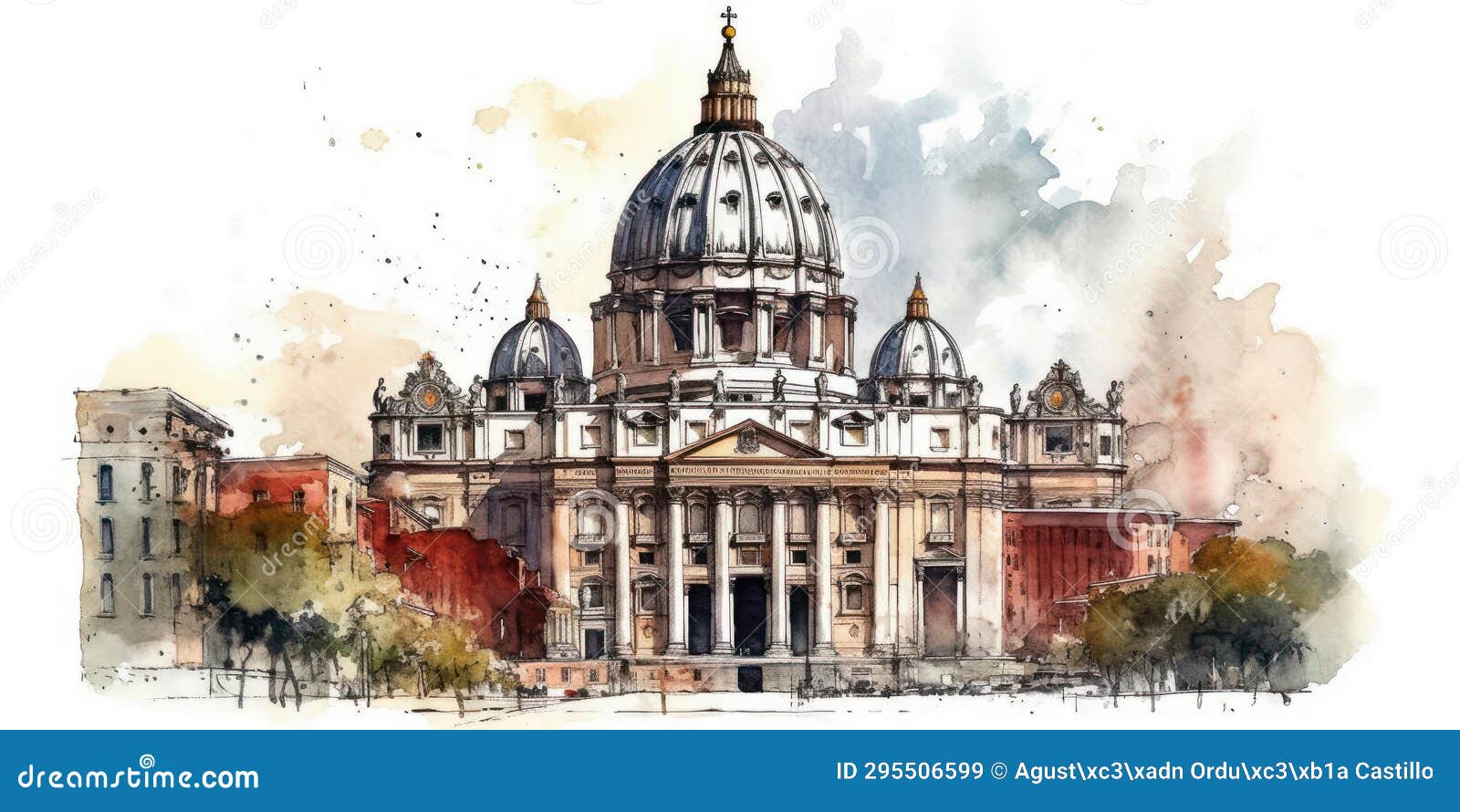 Watercolor Drawing of St. Peter S Basilica in the Vatican. Stock ...