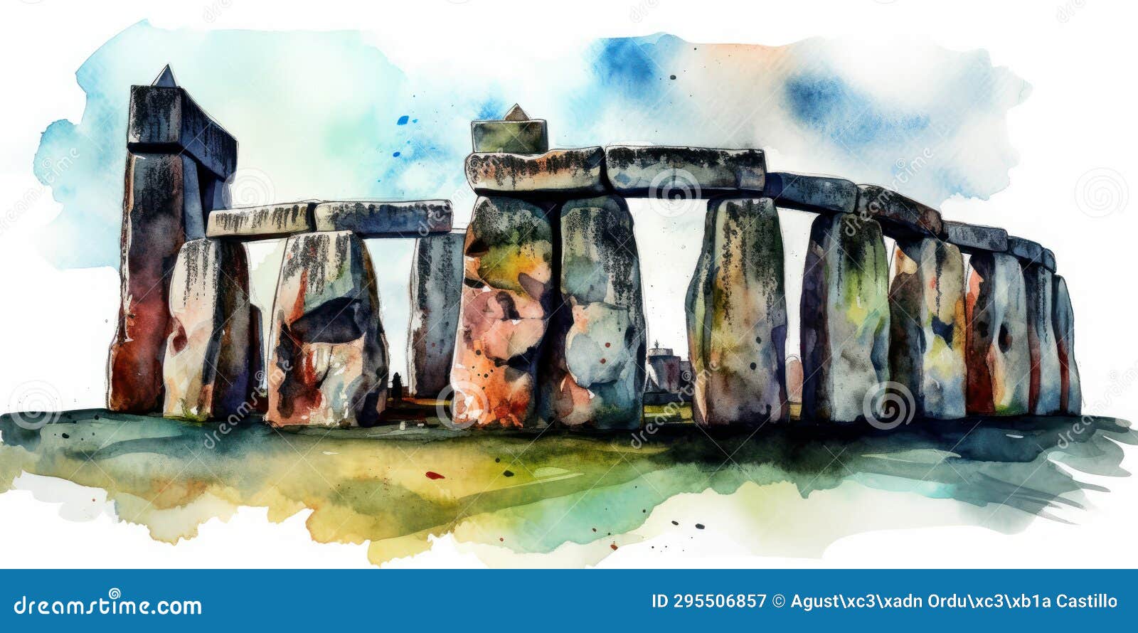 Watercolor Drawing of the Stonehenge Stone Monument. Stock Illustration ...