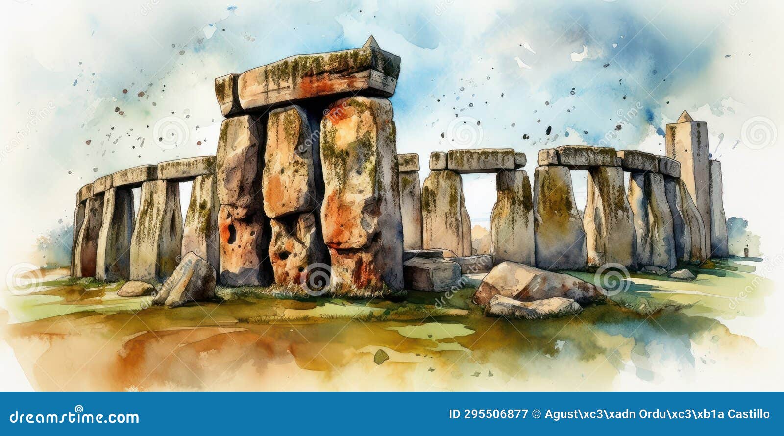 Watercolor Drawing of the Stonehenge Stone Monument. Stock Illustration ...