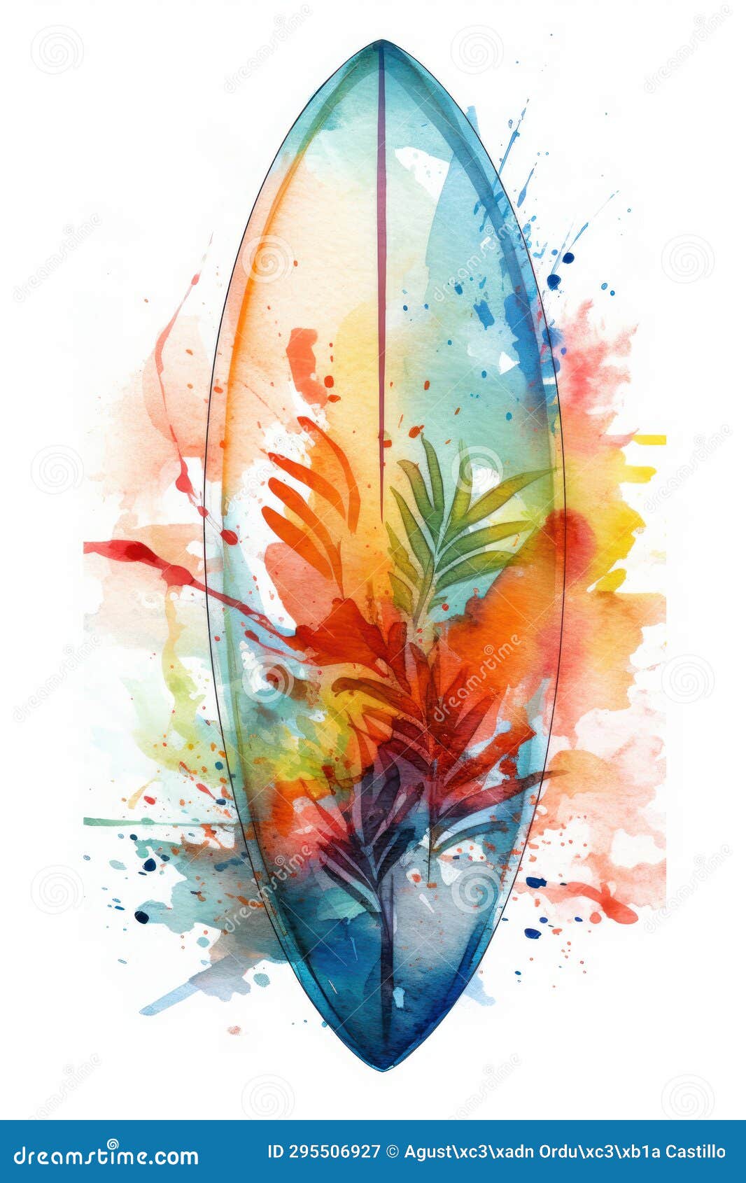 Watercolor Drawing of a Surfboard. Stock Illustration - Illustration of ...