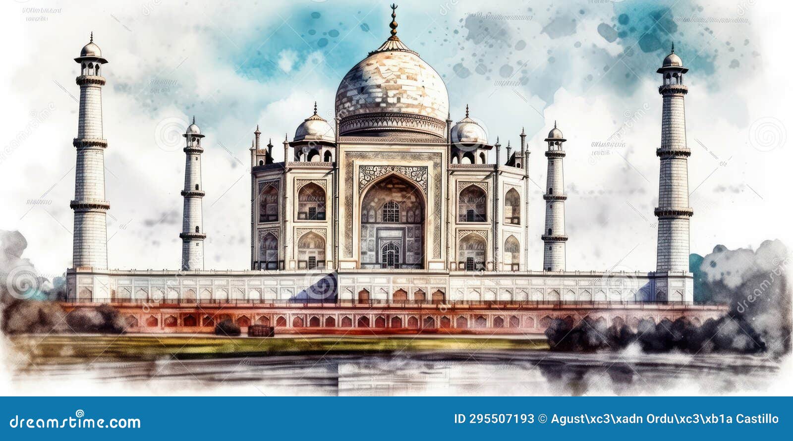 Watercolor Drawing of the Taj Mahal in India. Stock Illustration ...