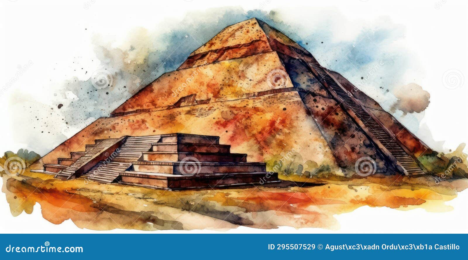 Watercolor Drawing Of The Teotihuacan Pyramid. Royalty-Free Stock ...