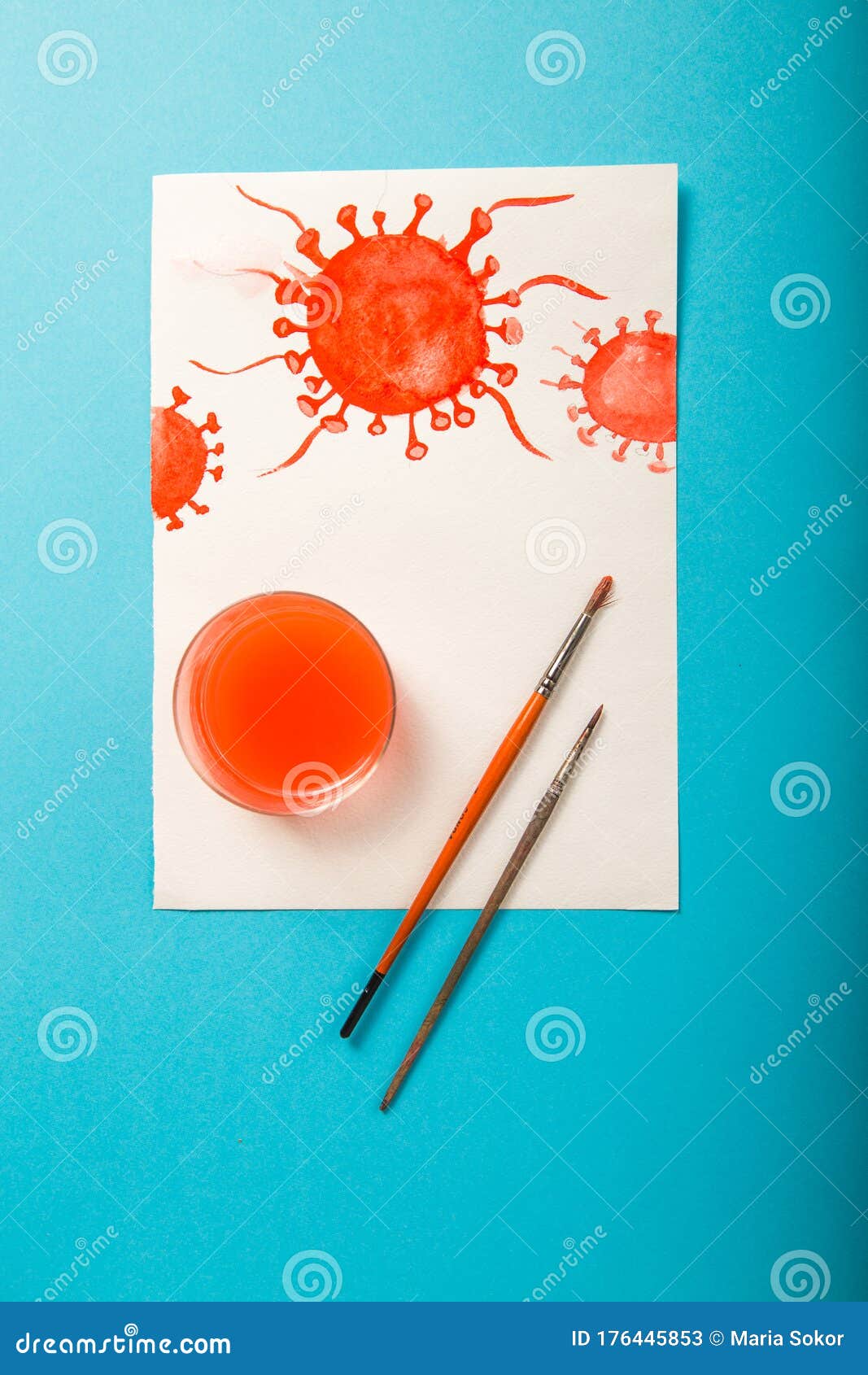 Watercolor Drawing with the Text Coronavirus, Model of the Virus. the ...