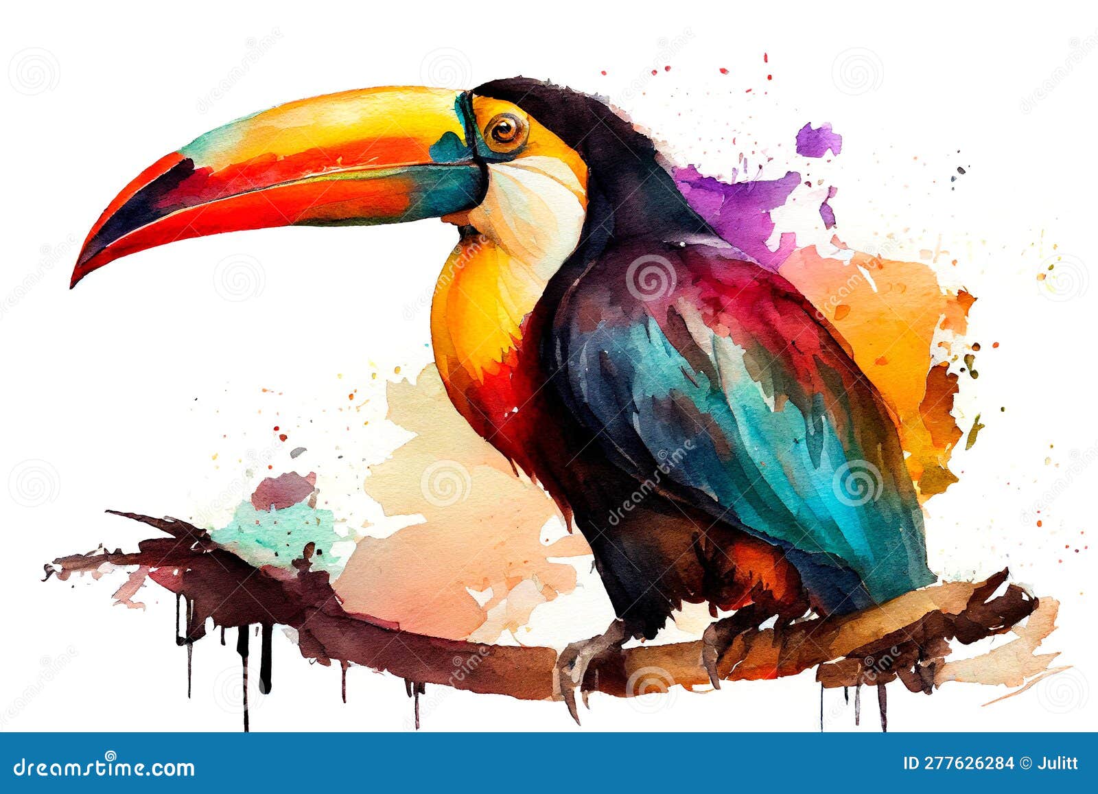 Watercolor Drawing of a Toucan Bird on a White Background. Stock Photo ...