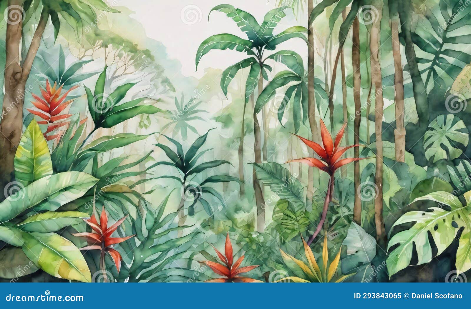 Watercolor Drawing of a Tropical Rainforest. Generative AI Stock ...