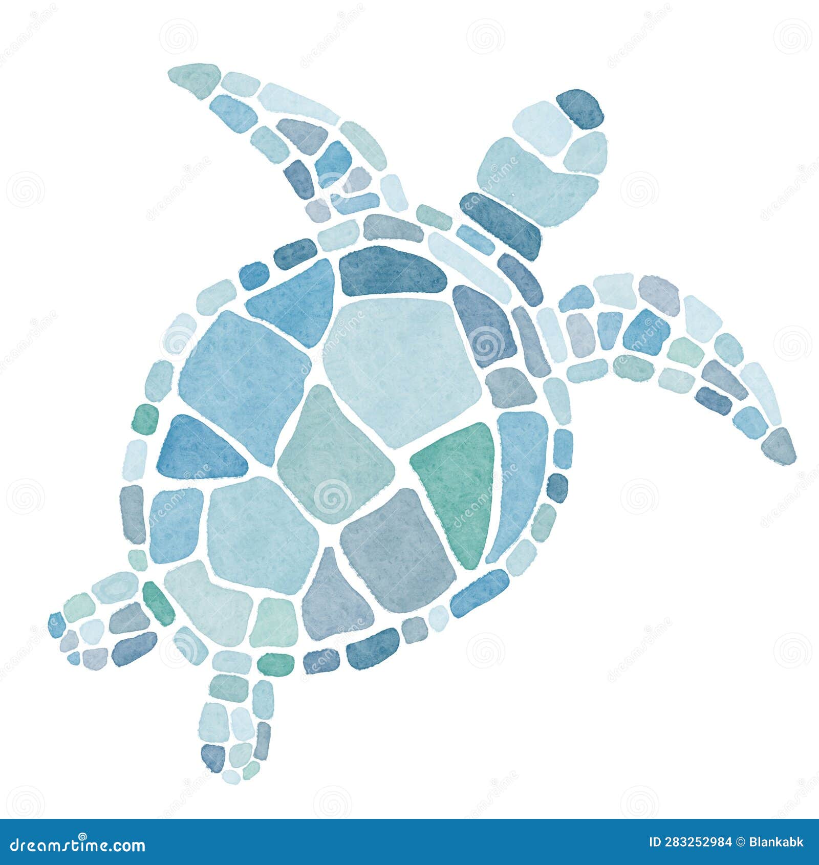 Watercolor Drawing of a Turtle in Blue Tones on a White Background ...