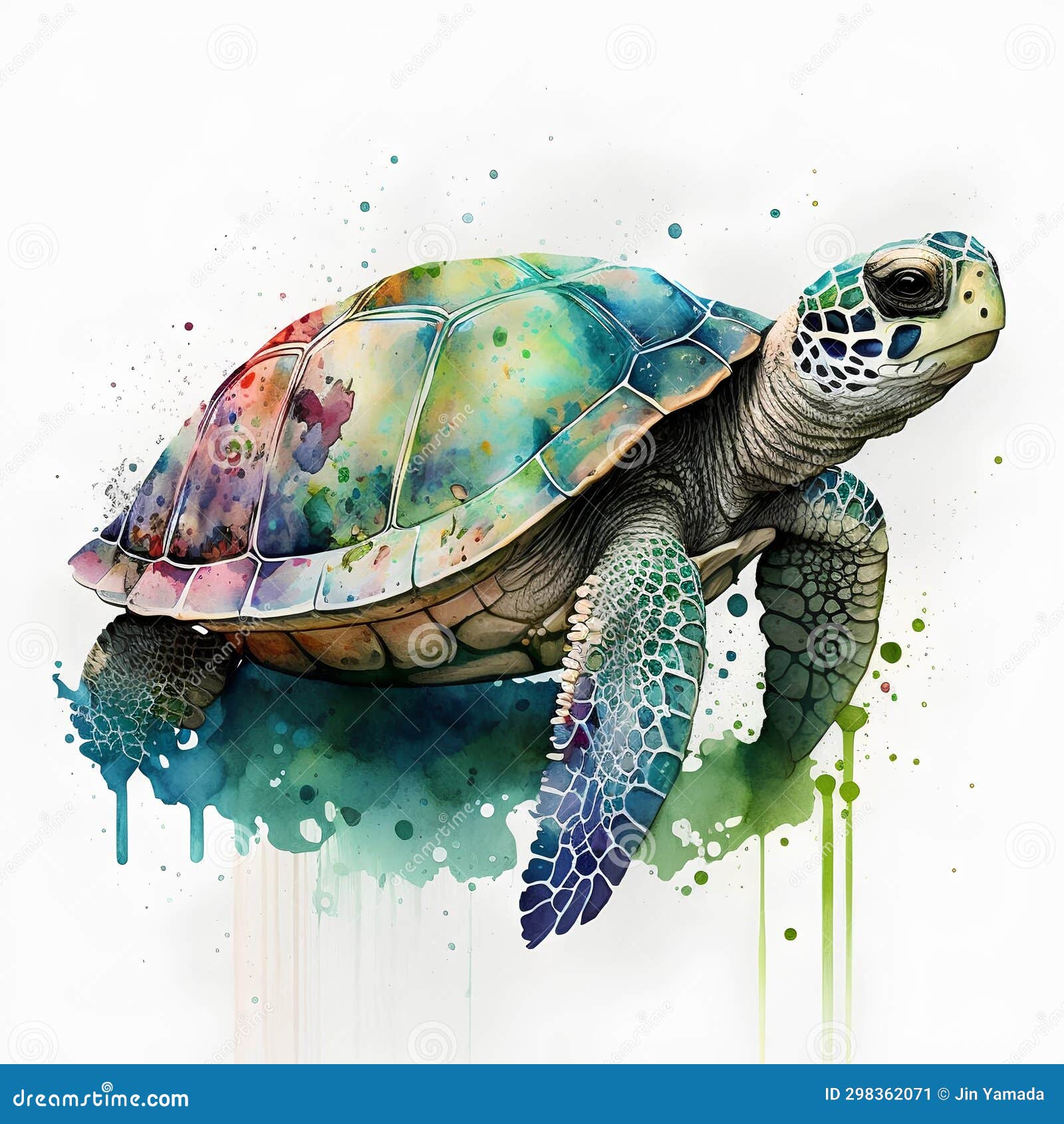 Watercolor Drawing of a Turtle on a White Background. Vector ...