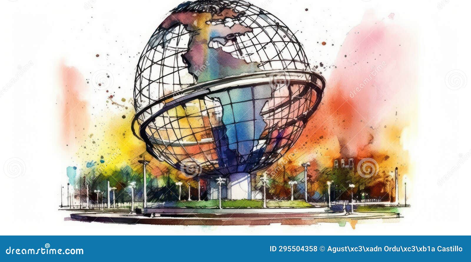 Watercolor Drawing of the Unisphere Monument in New York. Generative AI. Stock Photo - Image of ...