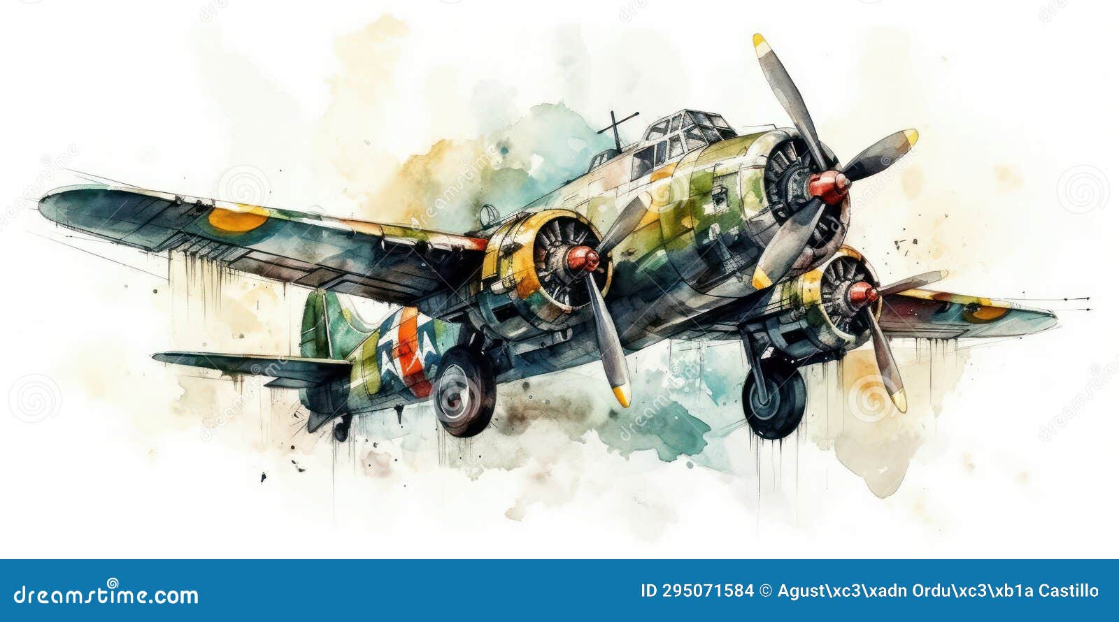 Watercolor Drawing of a World War II Bomber Plane. Stock Illustration ...